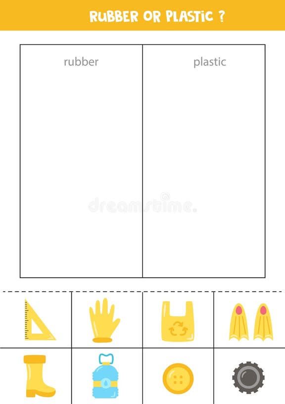 Sort Objects into Rubber or Plastic. Worksheet for Kids. Stock Vector ...