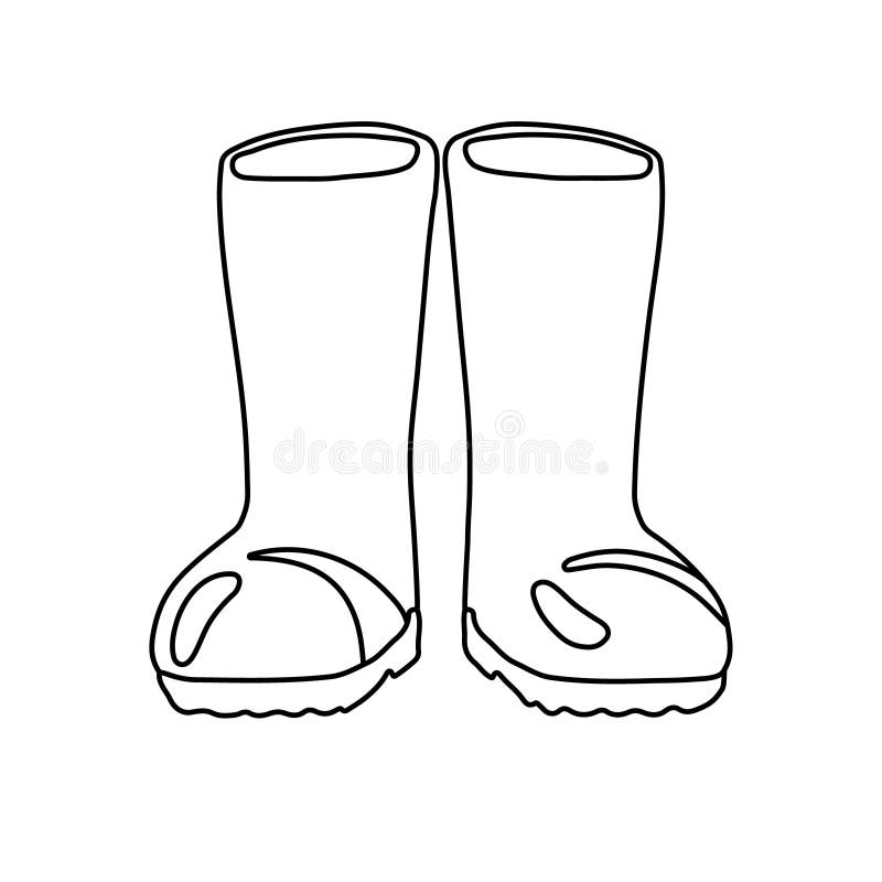 Rubber Rain Boots in a Front View Outline Doodle Sketch. Vector ...