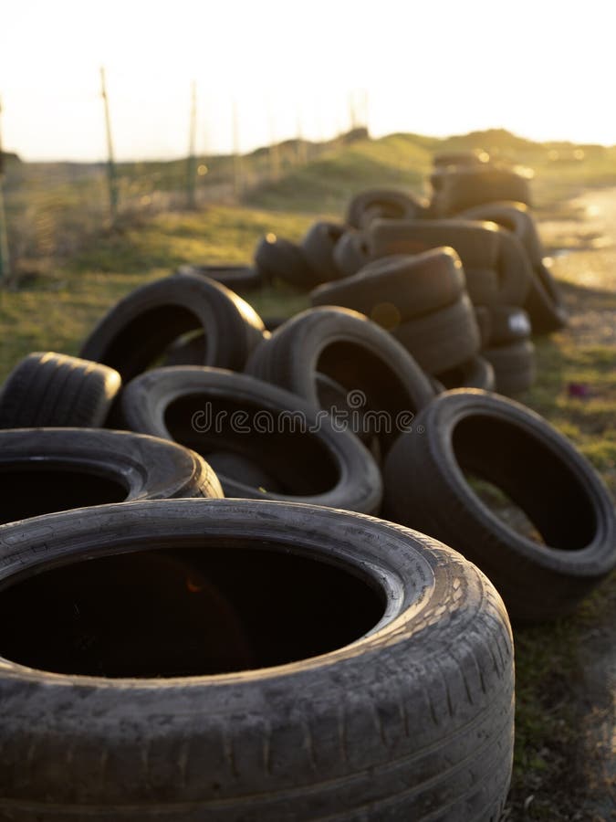 Rubber Recycling Car Tire Old Wheels Waste Stack Stock Image - Image of ...