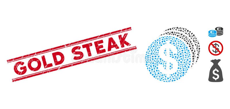 Grunge Gold Steak Line Seal and Mosaic Dollar Coins Icon Stock ...