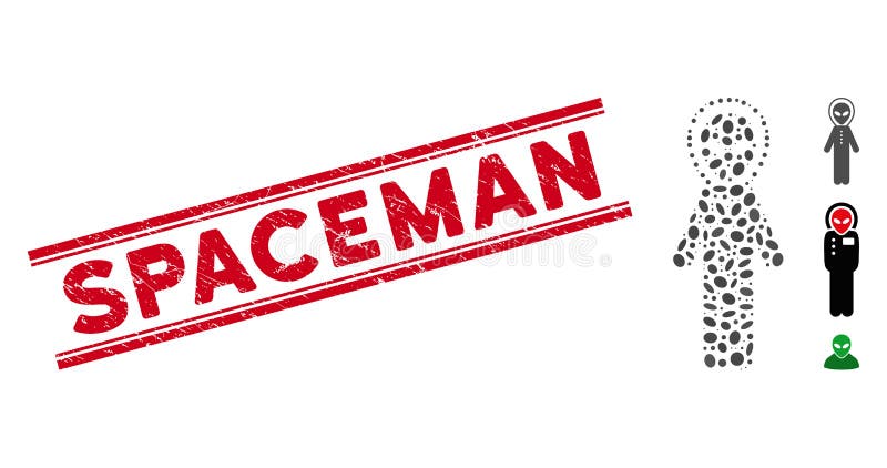 Textured Spaceman Line Stamp with Collage Alien Space Armor Icon Stock ...