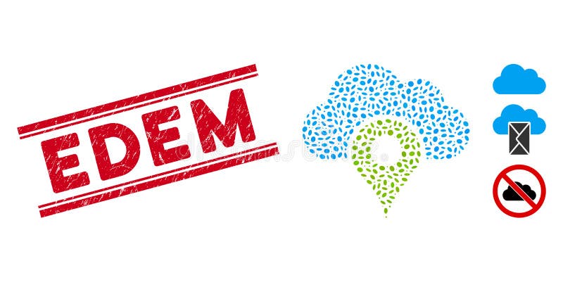 Distress Edem Line Stamp and Collage Cloud Location Icon Stock ...