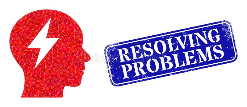 Rubber Resolving Problems Stamp with Brainstorm Polygonal Icon Stock ...