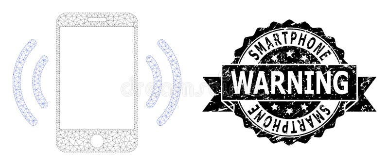 Rubber Smartphone Warning Ribbon Watermark and Mesh Wireframe Cellphone ...