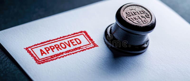 Rubber Stamp with Approved Label on Document Stock Illustration ...