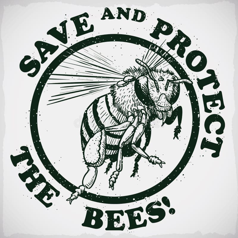 Rubber Stamp with Bee Design To Promoting To Save Bees, Vector ...