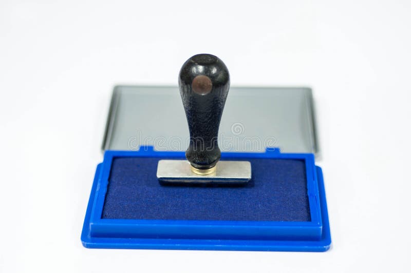 Rubber Stamp and Blue Color Inkpad Stock Image - Image of stamper ...