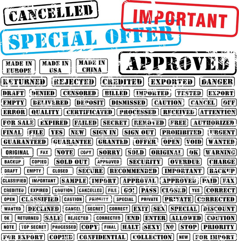 Rubber Stamps Collection PQ:WY Stock Vector - Illustration of private ...