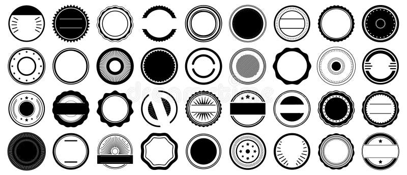 Rubber Stamp Collection in Black. Set of Blank Circle Label Stamp ...