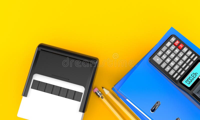 Rubber Stamp with Ring Binders and Calculator Stock Illustration ...