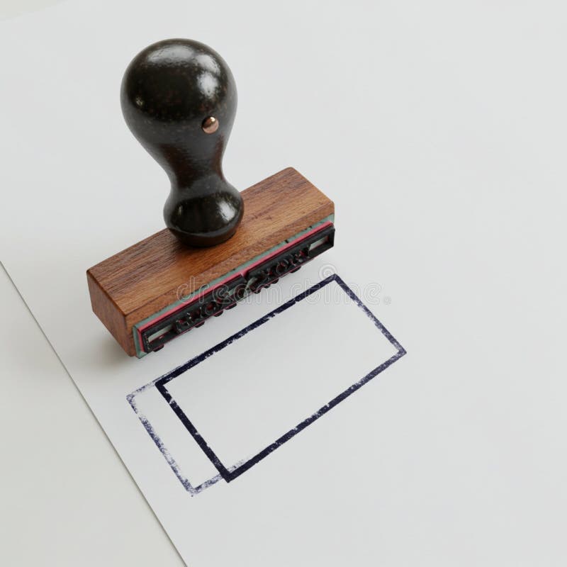 Rubber Stamp with a Wooden Handle Rests Atop a White Sheet of Paper ...