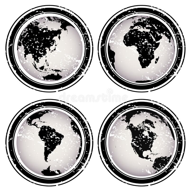 Rubber Stamps with Earth Globes Stock Illustration - Illustration of ...