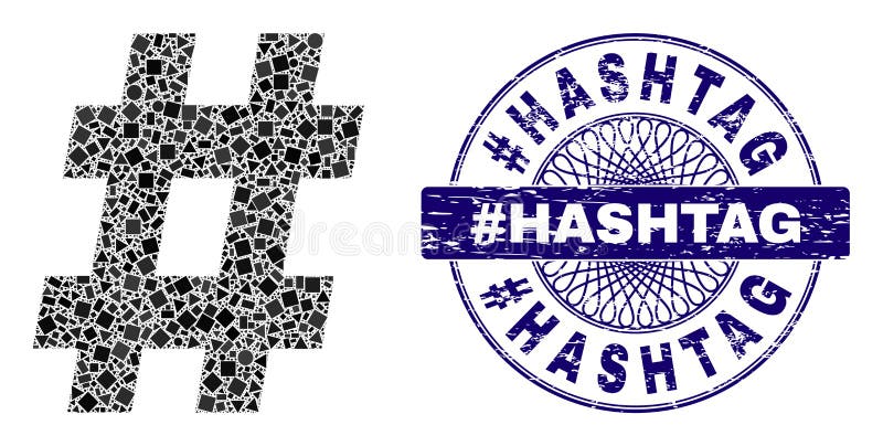 Rubber Tag Hashtag Stamp Seal and Geometric Hashtag Mosaic Stock ...