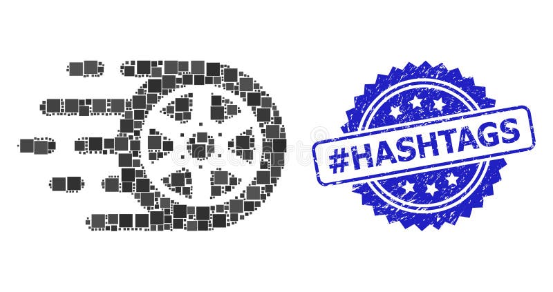 Rubber Tag Hashtags Stamp Seal and Square Dot Collage Car Wheel Stock ...