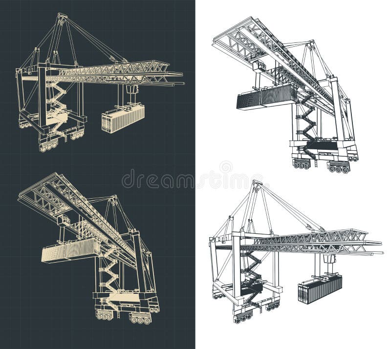 Rubber-tired Overhead Gantry Crane Drawings Stock Vector - Illustration ...