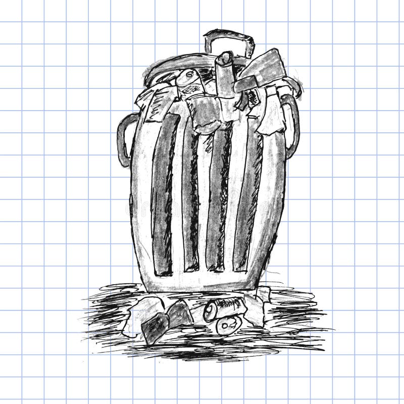 Rubbish Bin Filled with Waste Stock Vector - Illustration of dump, fish ...