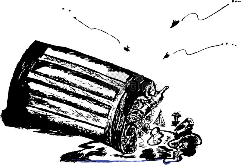 Rubbish Bin Filled with Waste Stock Vector - Illustration of sketch ...