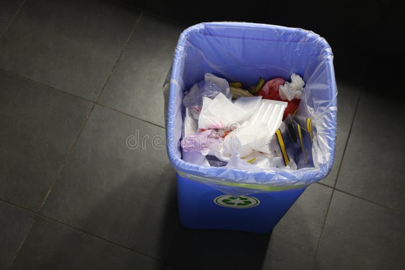 Rubbish Bin Full of Trash with Copy Space for Your Text Stock Photo ...