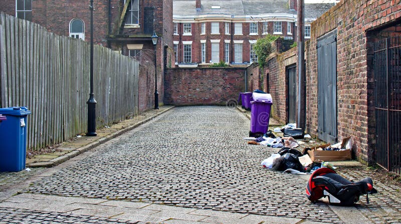 Rubbish Bins Lined Up in Narrow Alley Stock Image - Image of alleyway ...
