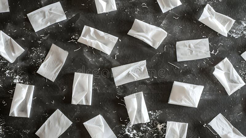 Rubbish, Rectangular Paper on Black Floor . Snot Wipes Lying on Floor ...