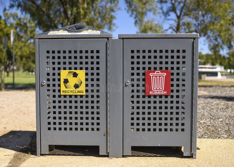 Rubbish and Recyle Bins stock image. Image of environment - 62493597