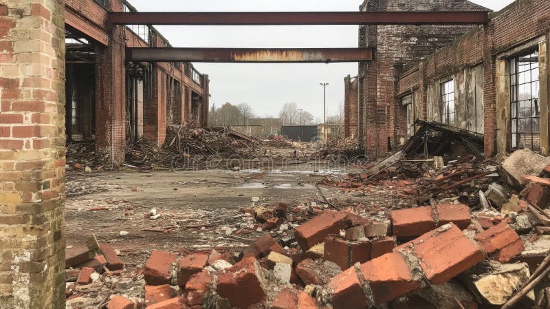 Rubble and Debris Inside a Demolished Brick Building Stock Illustration ...