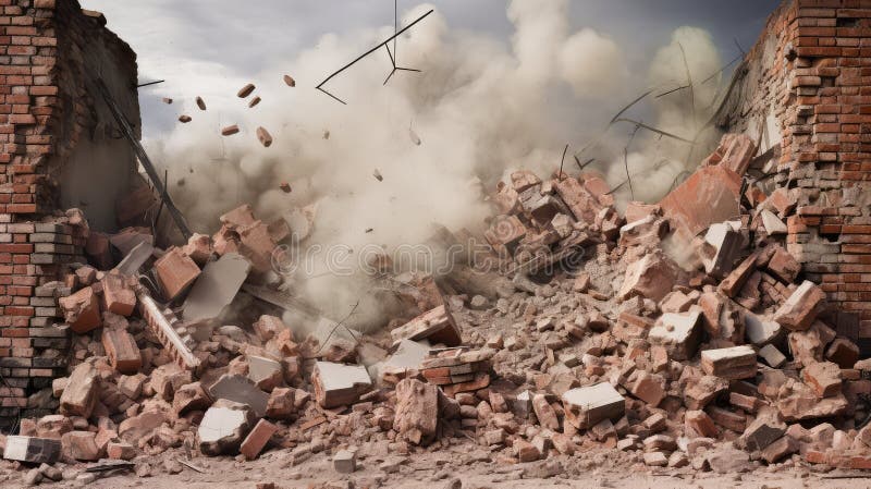 Rubble Exploding Brick Wall Stock Illustration - Illustration of chaos ...