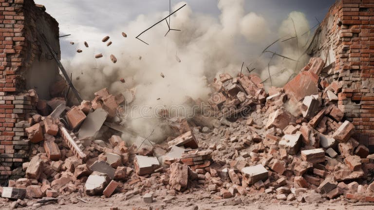 Rubble Exploding Brick Wall Stock Illustration - Illustration of chaos ...