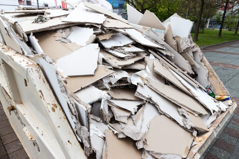 Rubble. Plasterboard in the Container Stock Image - Image of renovation ...