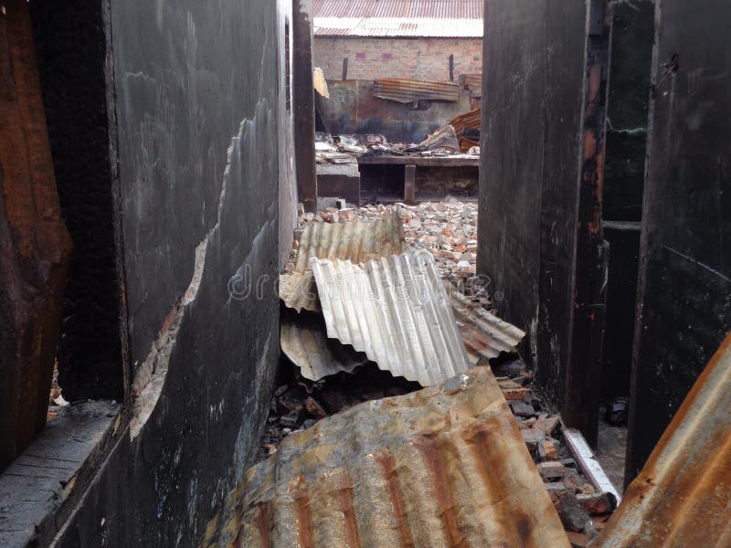 House ruins after fire stock photo. Image of material - 138756824