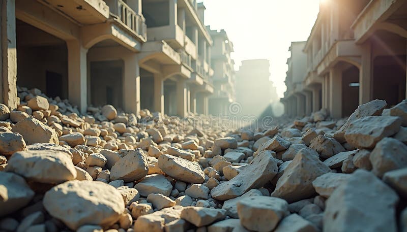 Rubble in Street of Destroyed Buildings Stock Illustration ...