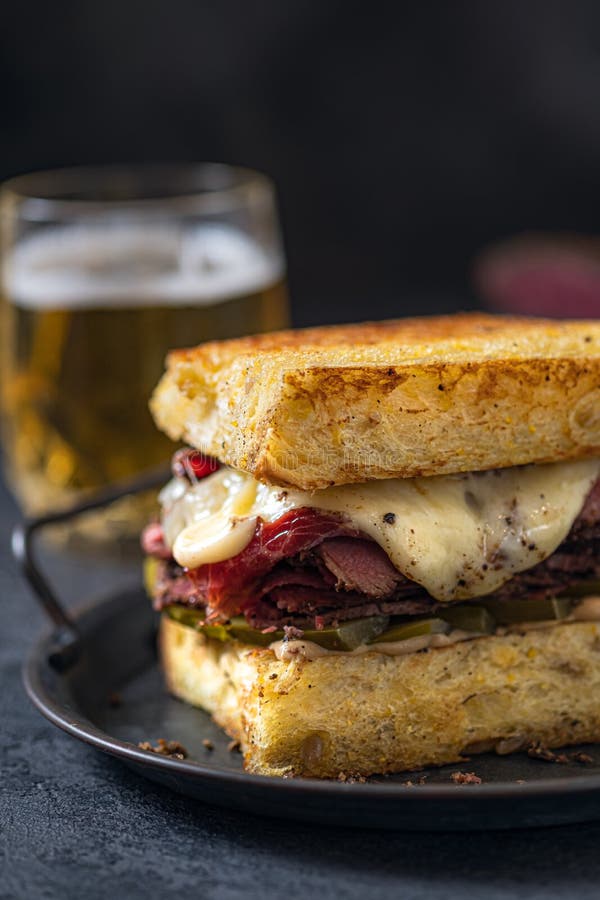 Ruben Sandwich. New York Sandwich with Pastrami. Front View. Fast Food ...