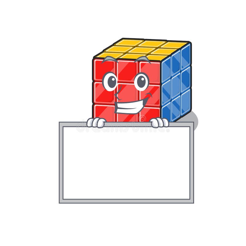 Rubic Cube Cartoon Design Concept Grinning with Board Editorial ...