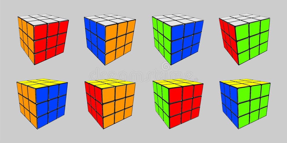 Rubik cube in 8 positions editorial stock image. Illustration of rubic ...