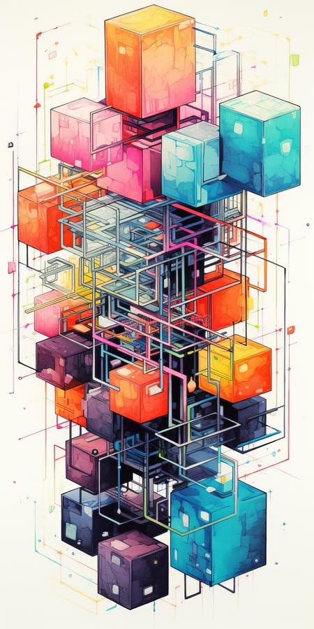 Vibrant Abstract Composition of Interconnected Cubes in Colorful Chaos ...