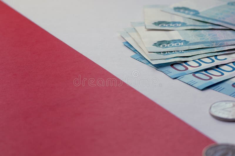 Money Banknotes on a Red and White Background. Stock Image - Image of ...