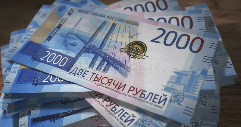 Russia Ruble 2000 Money Banknotes Falling on the Table Stock Video ...