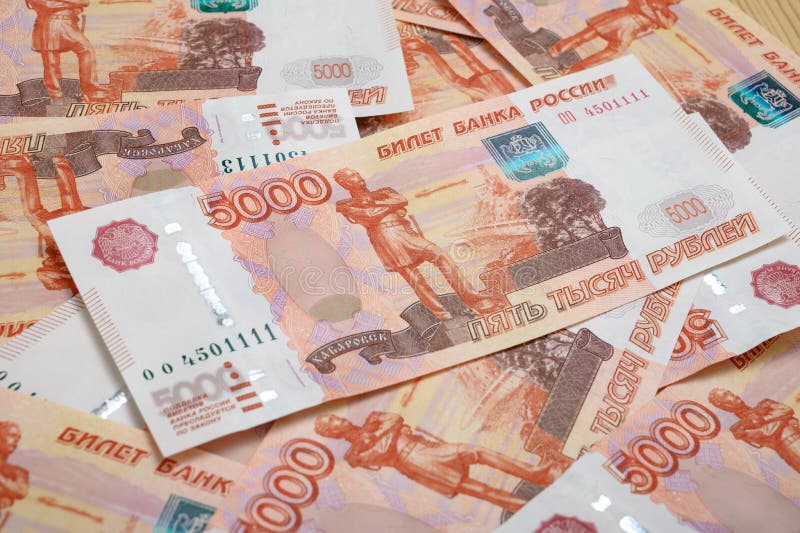 5000 Rubles Background. Russian Banknotes at Different Angles. Stock ...