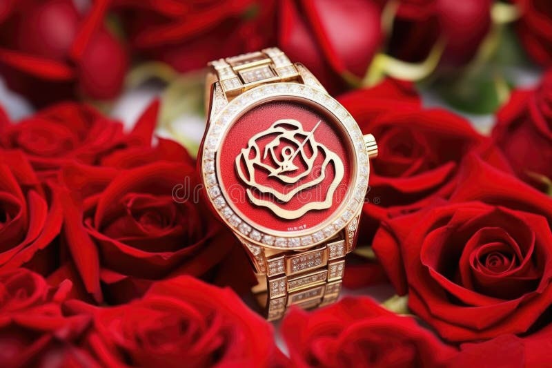 Ruby-adorned Womens Watch on a Bed of White Roses Stock Image - Image ...