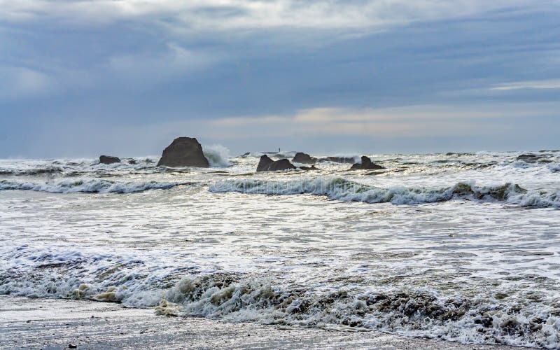 Ruby Beach Waves Over Rocks Stock Photo - Image of ocean, overcast ...