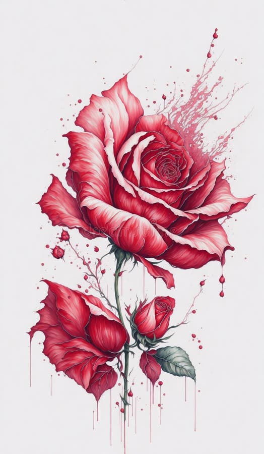 Ruby Blossom- a Captivating Watercolor Painting of a Red Rose Stock ...