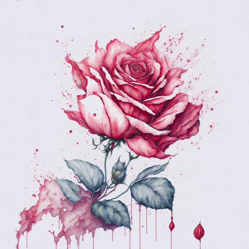 Ruby Blossom- a Captivating Watercolor Painting of a Red Rose Stock ...