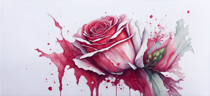 Ruby Blossom- a Captivating Watercolor Painting of a Red Rose Stock ...