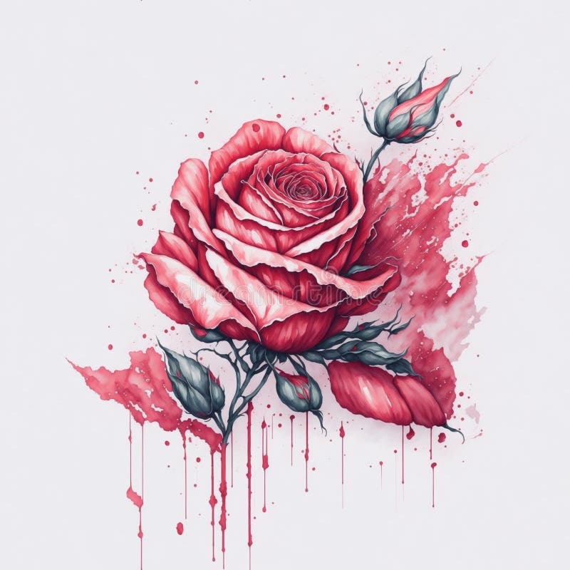 Ruby Blossom- a Captivating Watercolor Painting of a Red Rose Stock ...