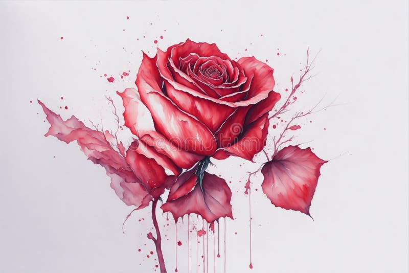 Ruby Blossom- a Captivating Watercolor Painting of a Red Rose Stock ...