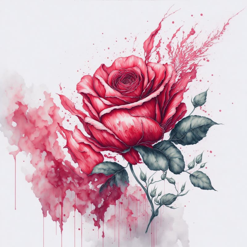 Ruby Blossom- a Captivating Watercolor Painting of a Red Rose Stock ...