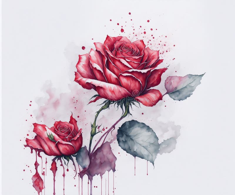 Ruby Blossom- a Captivating Watercolor Painting of a Red Rose Stock ...