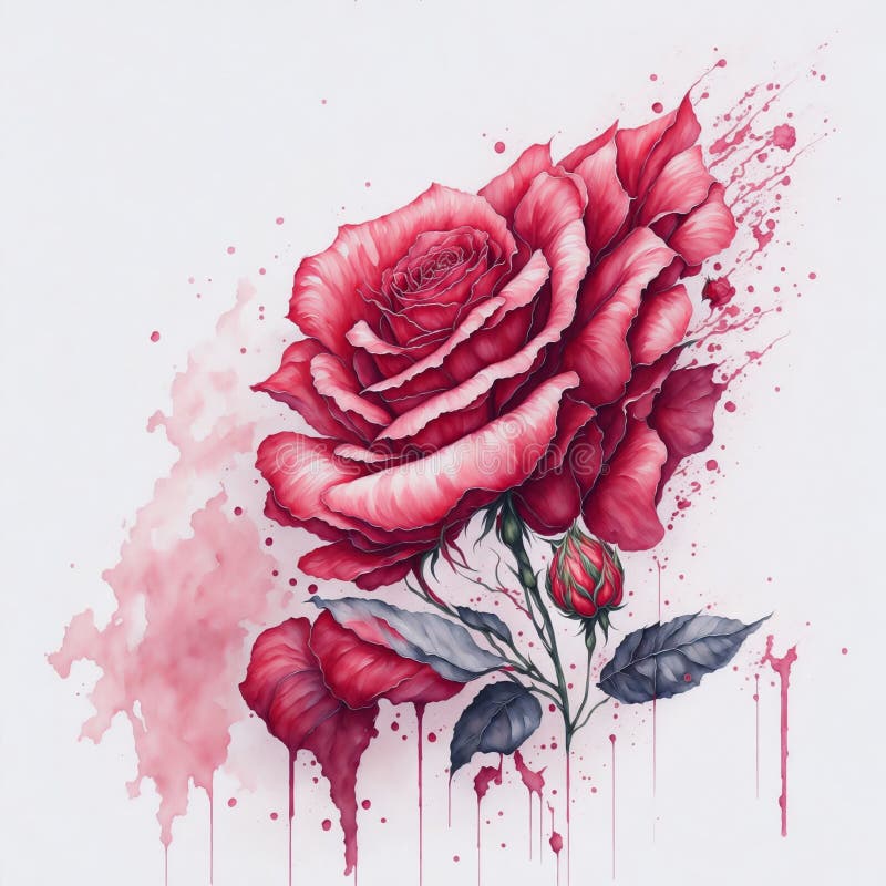 Ruby Blossom- a Captivating Watercolor Painting of a Red Rose Stock ...