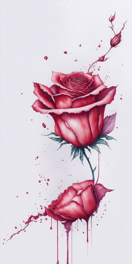 Ruby Blossom- a Captivating Watercolor Painting of a Red Rose Stock ...