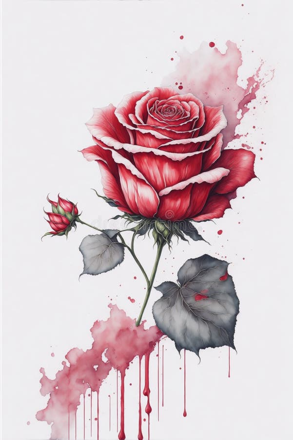 Ruby Blossom- a Captivating Watercolor Painting of a Red Rose Stock ...